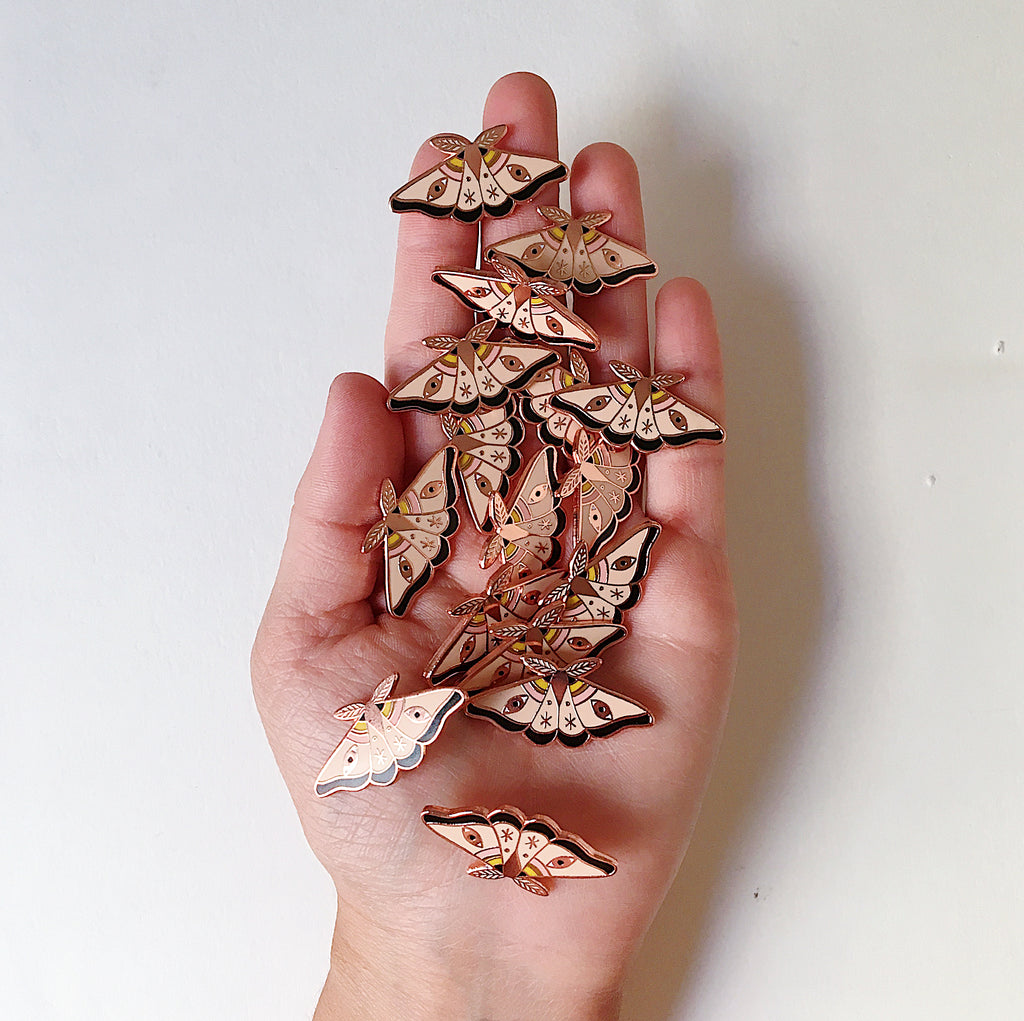 Dusty Moth Enamel Pin | Eradura Hand Embroidered Goods