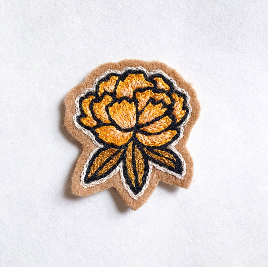 Marigold Embroidered Patch Fiber Art | Eradura Hand Embroidered Goods