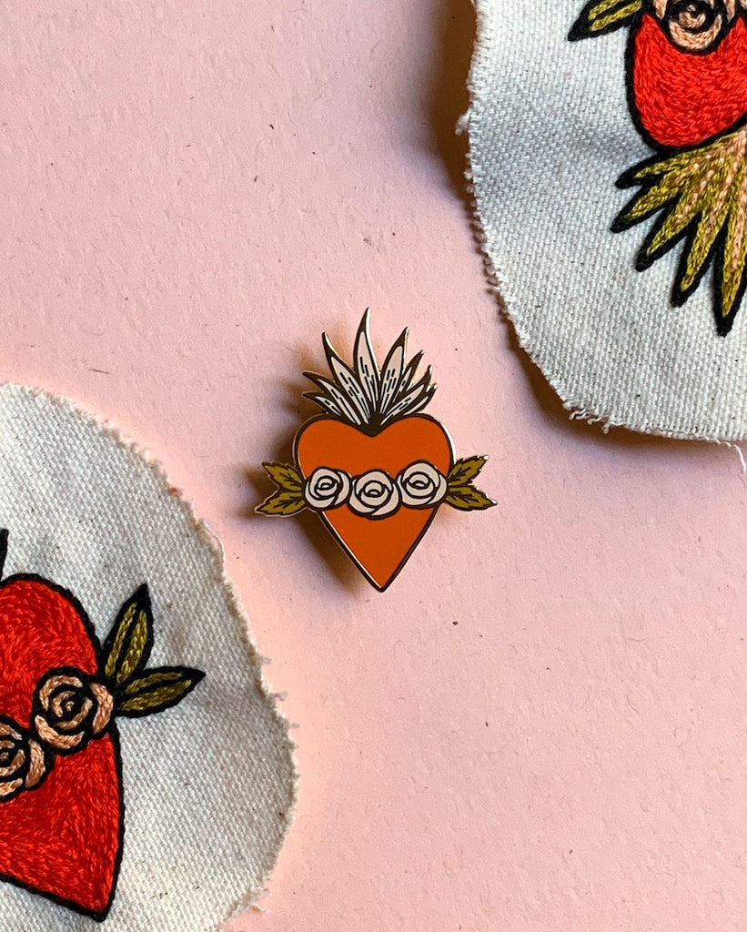 Sacred Heart Enamel Pin | Eradura Hand Embroidered Goods
