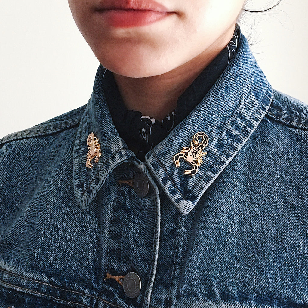 Black & Gold Scorpion Enamel Pin | Eradura Hand Embroidered Goods